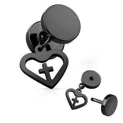 Falso expansor corazon y cruz pendientes – piercing-glamz