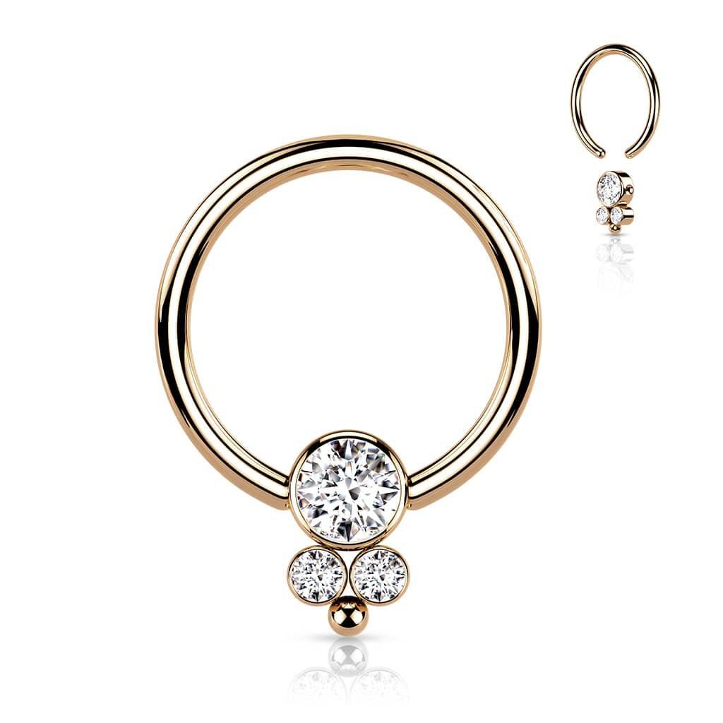 Piercing aro, 3 brillantes. Joya para septum, cartilago, daith y lobulo ...